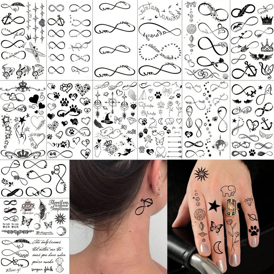 15pcs Cute Small Infinity Symbol Temporary Tattoos For Women On Neck ...