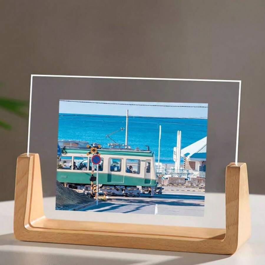 Acrylic Photo Frame With Wooden U-Shaped Base, 7-8 Inch Picture Display ...