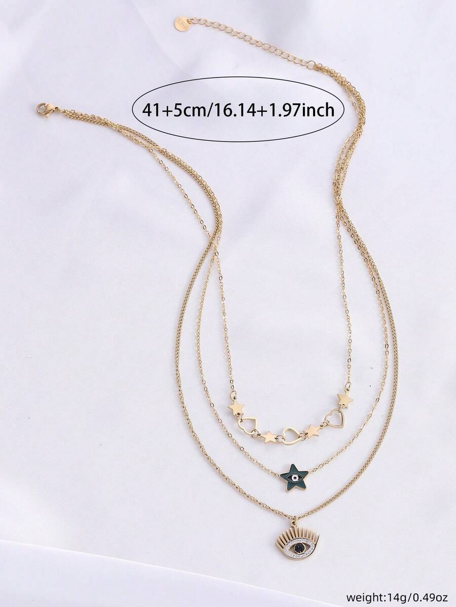 Women's Simple And Fashionable Gold-Plated Triple Layer Chain With ...
