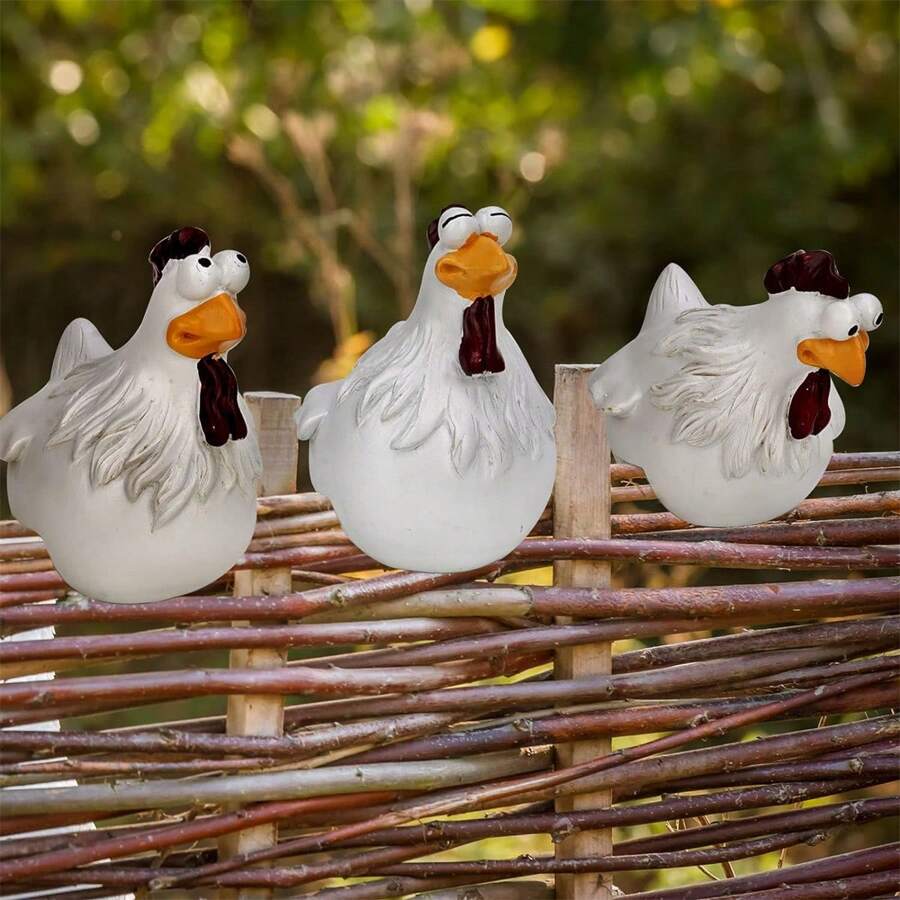 Funny Chicken Fence Decor Resin Statues Chicken Hen Sculpture Art Craft ...