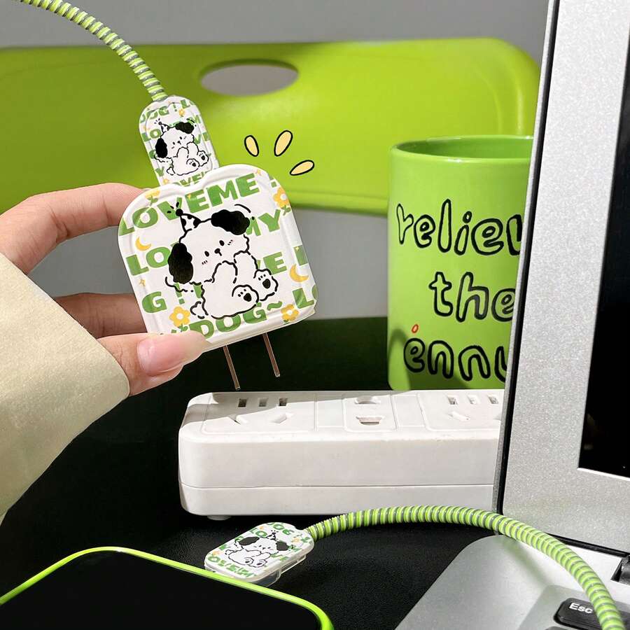 Green Alphabet Dog Shaped Cable & Charger Protector Set Prevent From ...