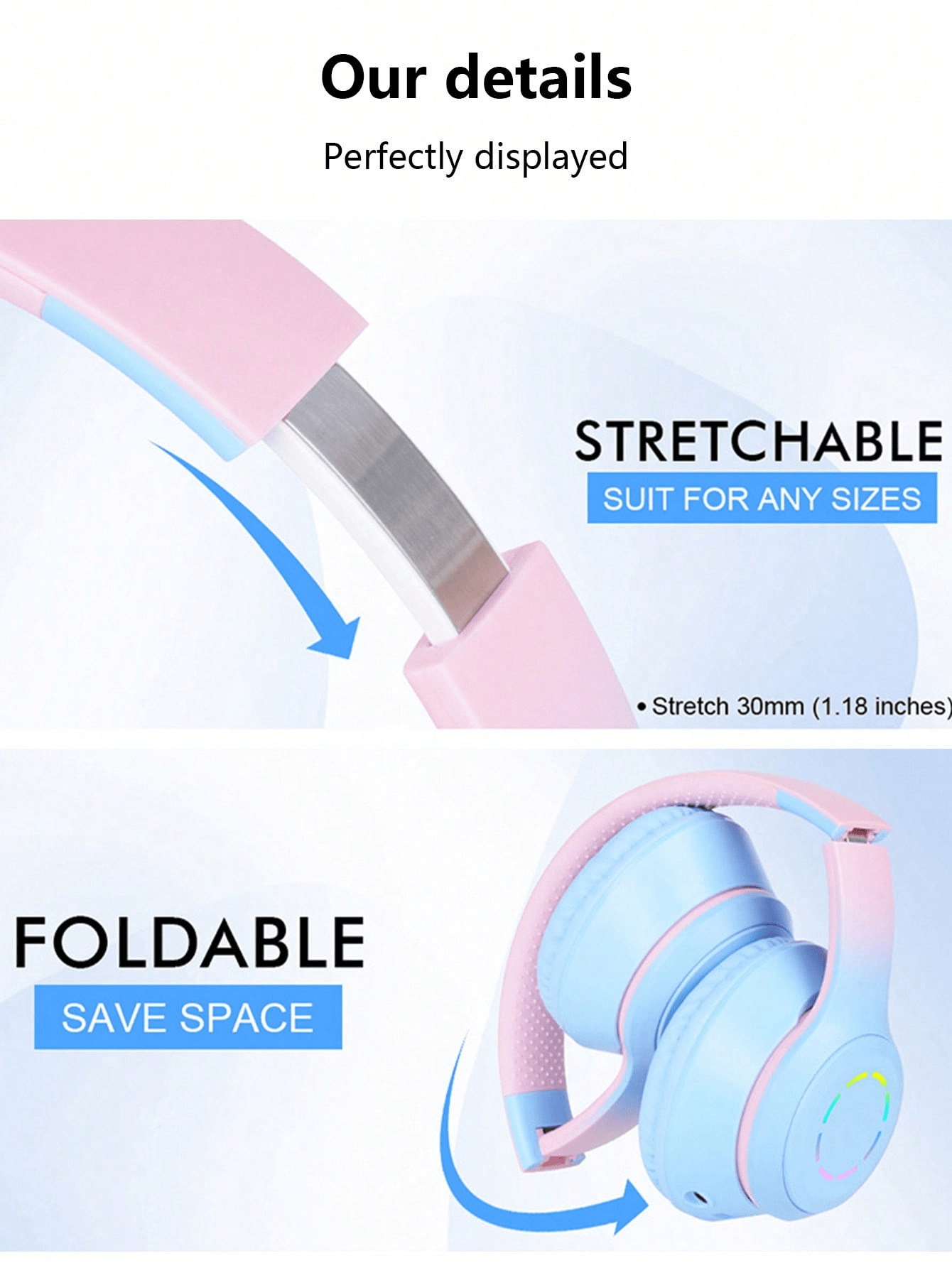 Over-Ear Wireless Gaming Headphones, Glowing Gradient Color Wireless ...