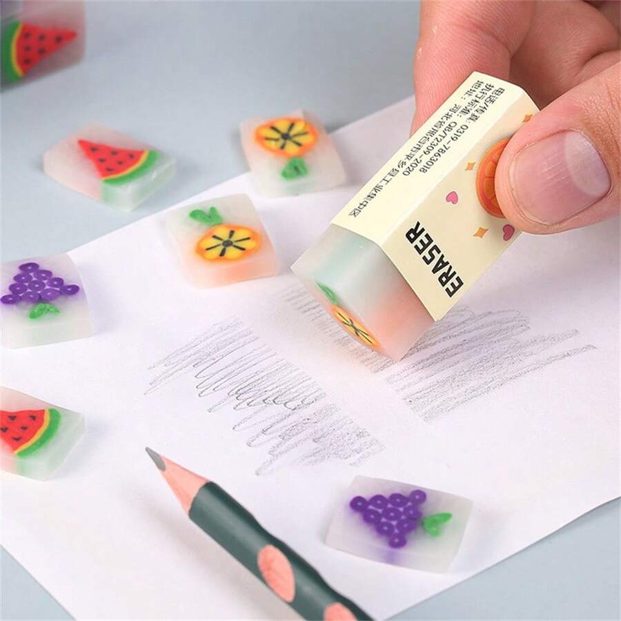 10pcs Mixed Color Fruit Series Erasers, Diy Cut Jelly Pencil Eraser | SHEIN