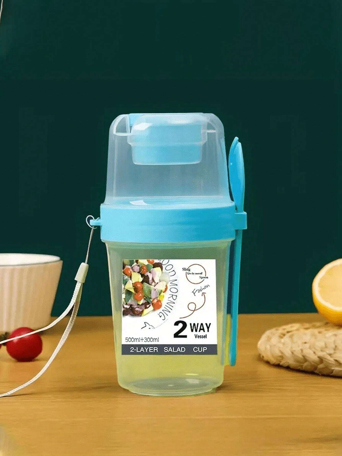 2 Peças copos de salada de plástico transparente com tampa e alça de ...