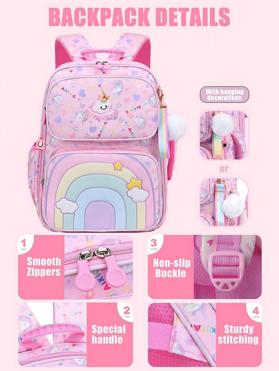 1pc Rainbow Girl Backpack, Cute Kids Backpack, Unicorn Printed Backpack ...