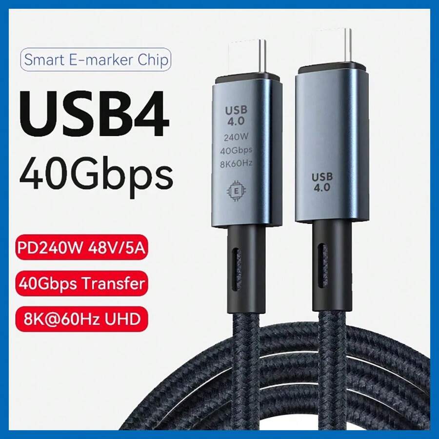 USB4.0 40Gbps Type-C To Type-C Cable PD240W 5A Fast Charging 1M Length Cable Blazing-Fast ...