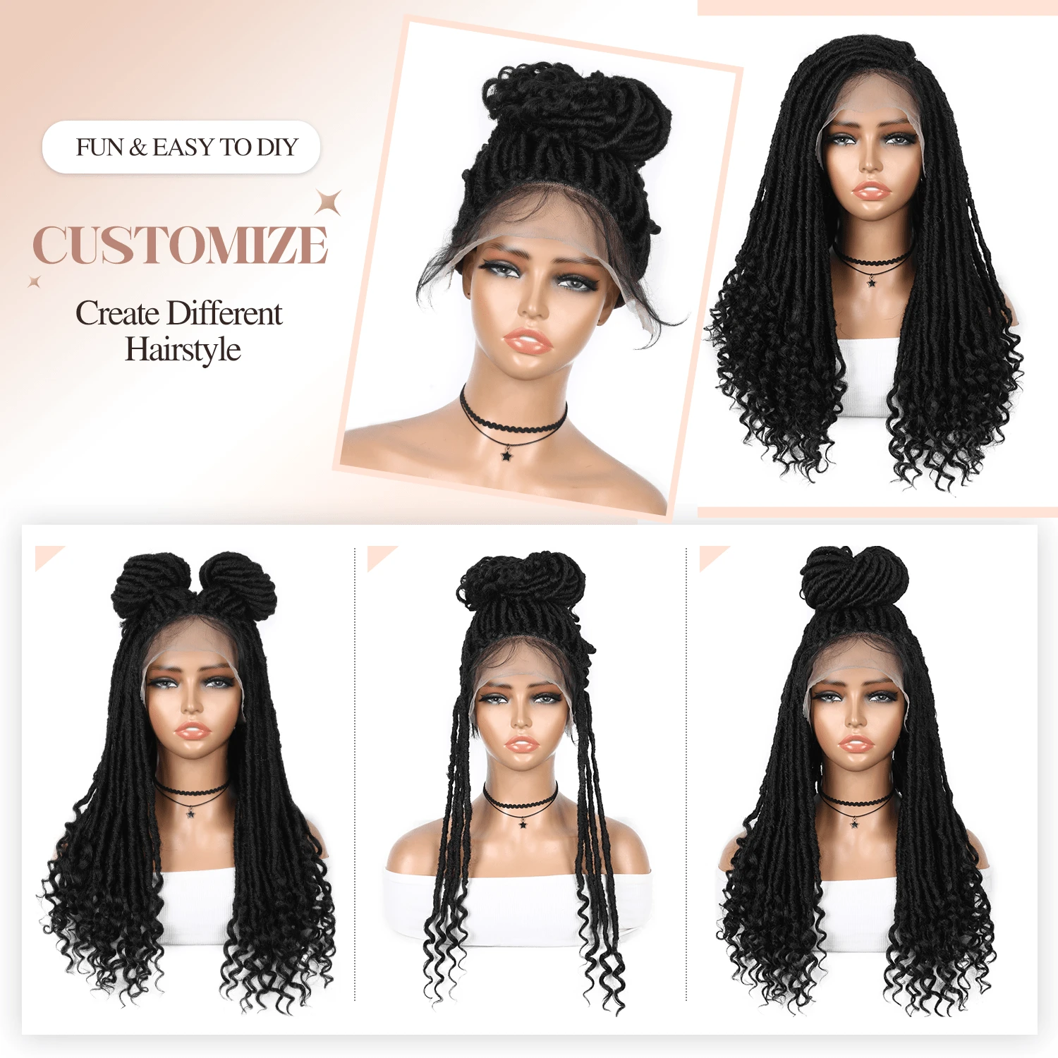 Full Lace Black Faux Locs Wigs For Black Women Curly Goddess Faux Locs ...