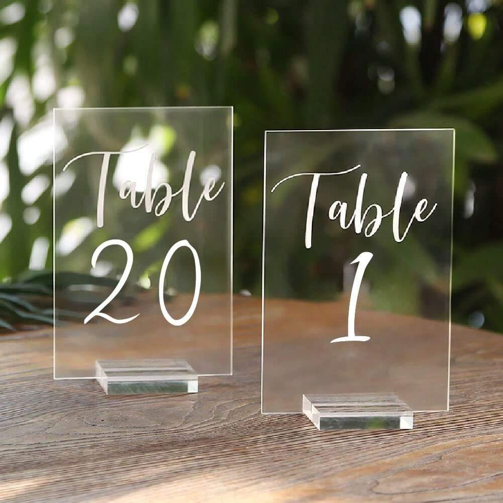 Acrylic Wedding Table Numbers 1-20 With Stands, 4x6 Inches Clear Sign ...
