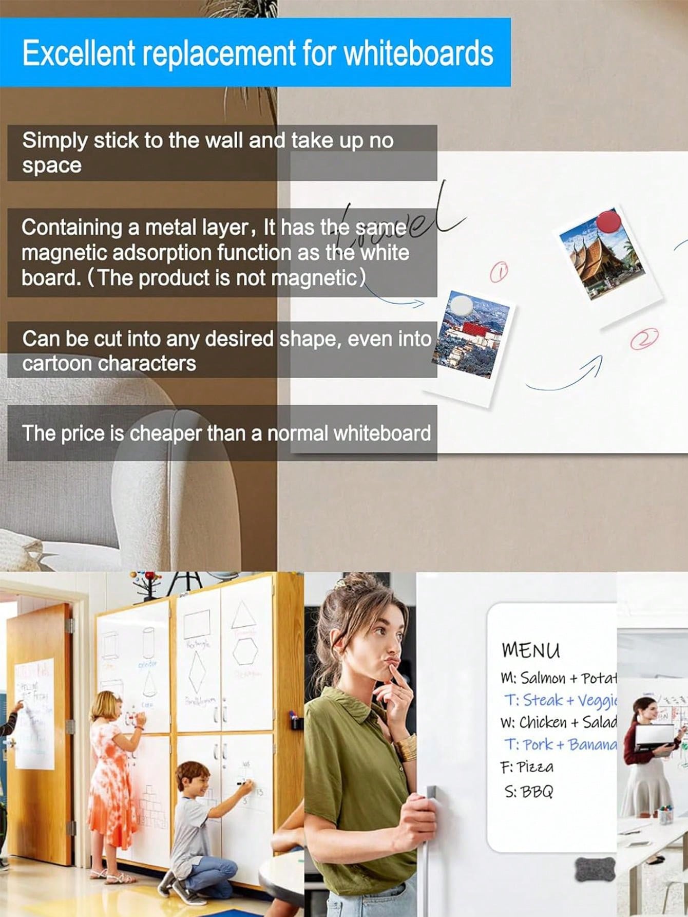 1pc 40cm*100cm Removable Whiteboard Wall Sticker, Magnet And Adhesive ...