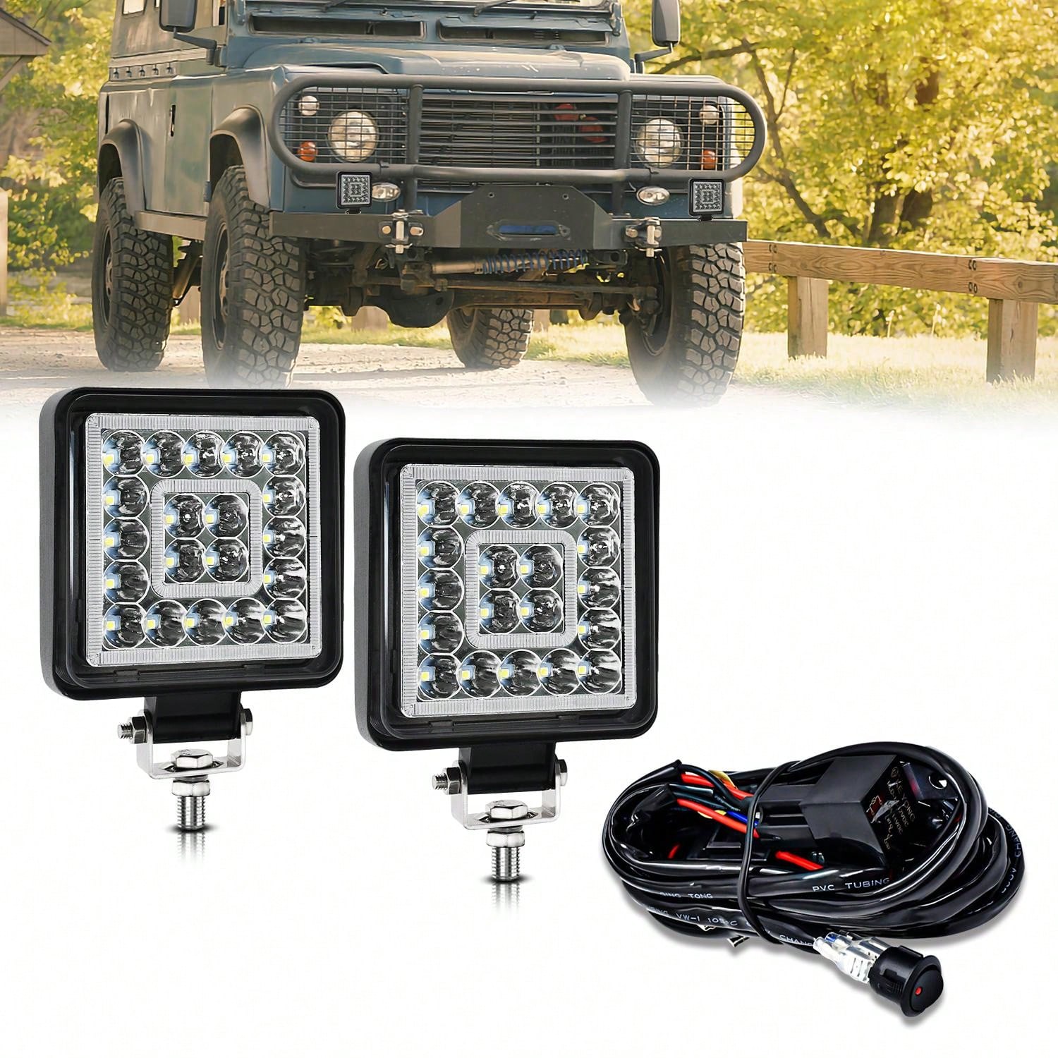 A Pair Of Led Car Lights With Harness And Switch, Black Square Housing ...