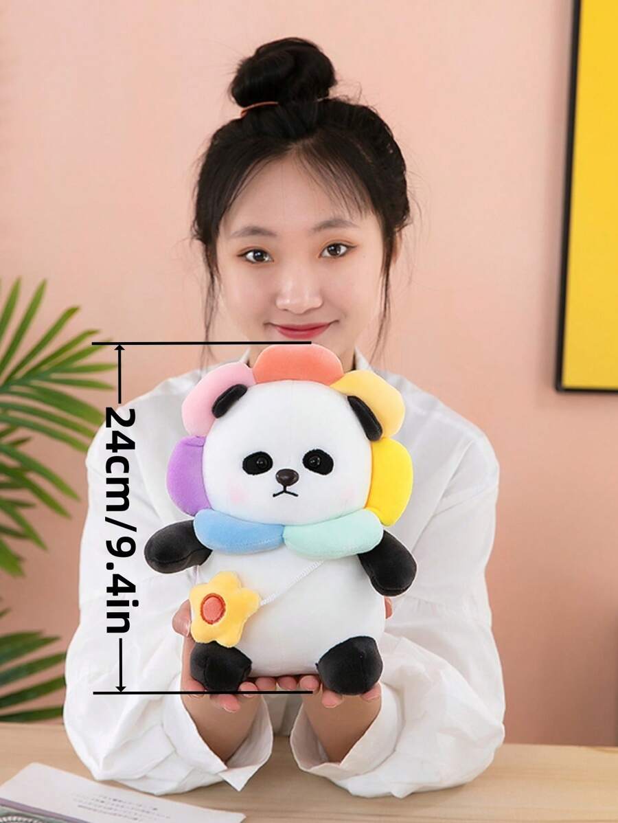 Colorful 24cm/9.4in Sunflower Panda Plush Toy, Cute Sunshine Panda Doll ...