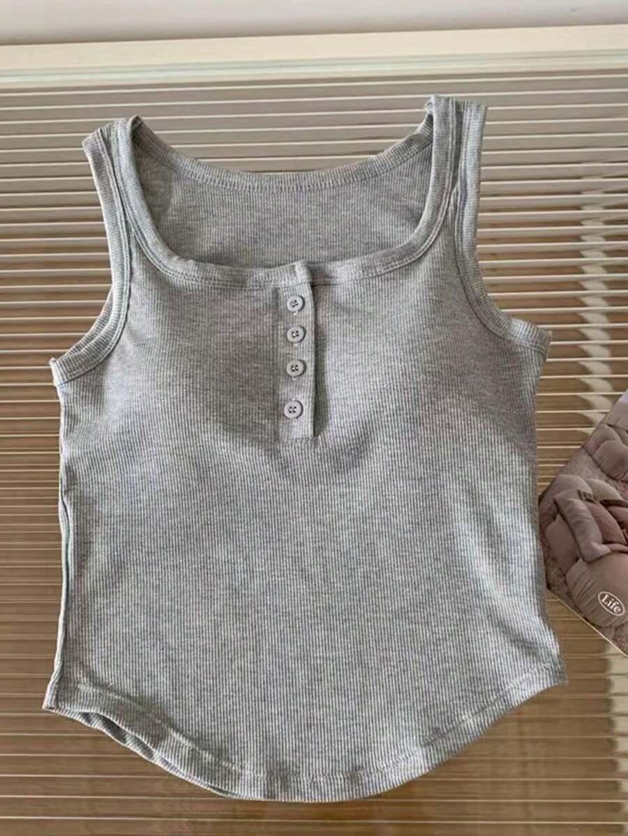 Teen Girl Sport Camisole With Built-In Padded Bra, Solid Color Button Up Tank Top For Layering ...