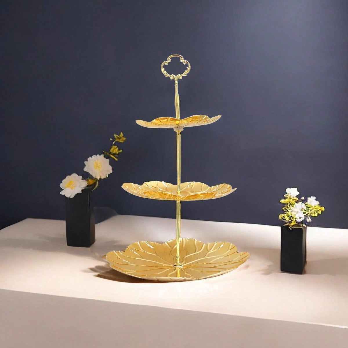 1pc Iron 3-Layer Tray, Lotus Leaf Design Tray, Modern Creative Cake ...
