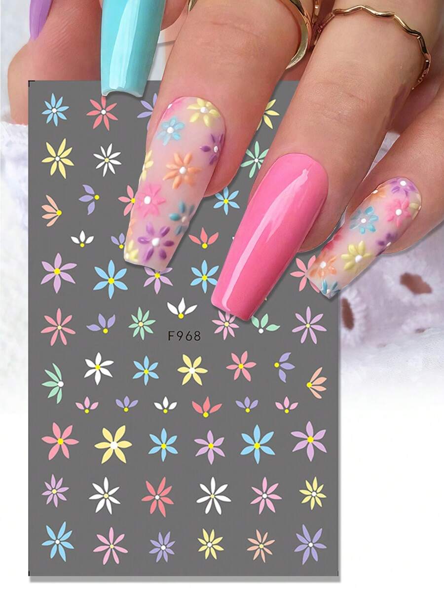 1 Pc Colorful Flowers Pattern Nail Art Sticker For DIY Nail Decorations ...
