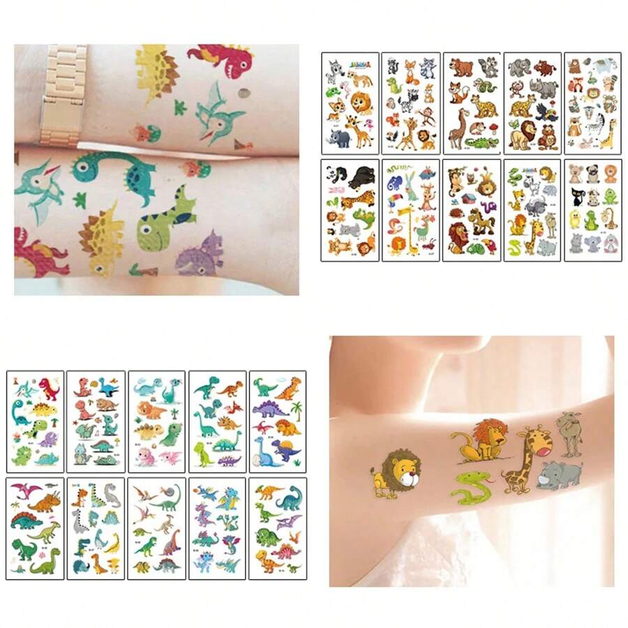 10 Sheets/Set Stickers Animal Dinosaur Tattoo Stickers Face Arm Body ...