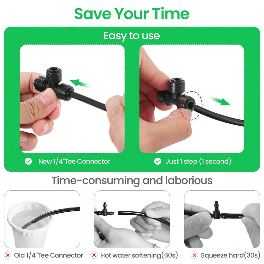 12 Packs Quick-Connect 1/4" Drip Irrigation Tee Connectors Leak Free ...