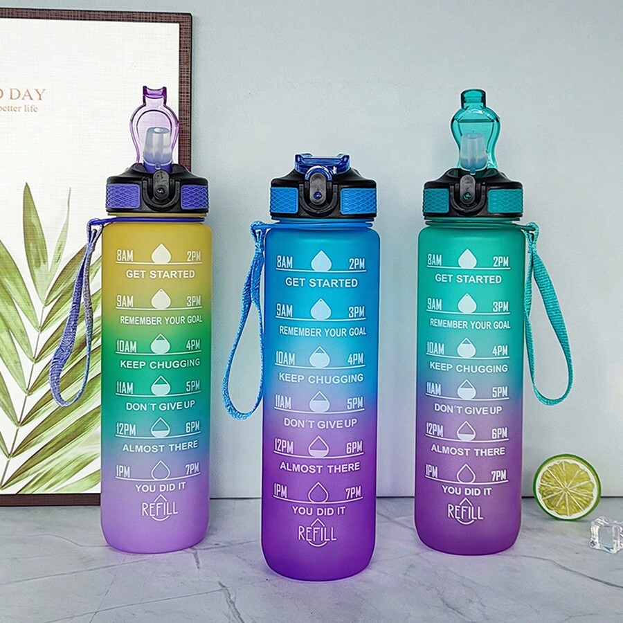 1pc, 35oz/1000ml Motivational Water Bottle With Straw And Time Marker ...