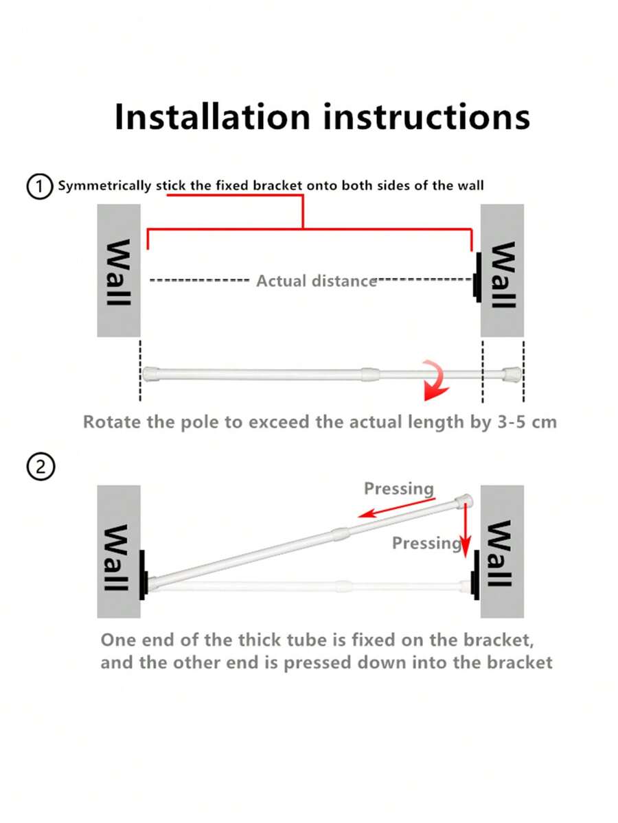 1pc White/Black No-Drill Door Curtain Rod, Simple Iron Telescoping ...