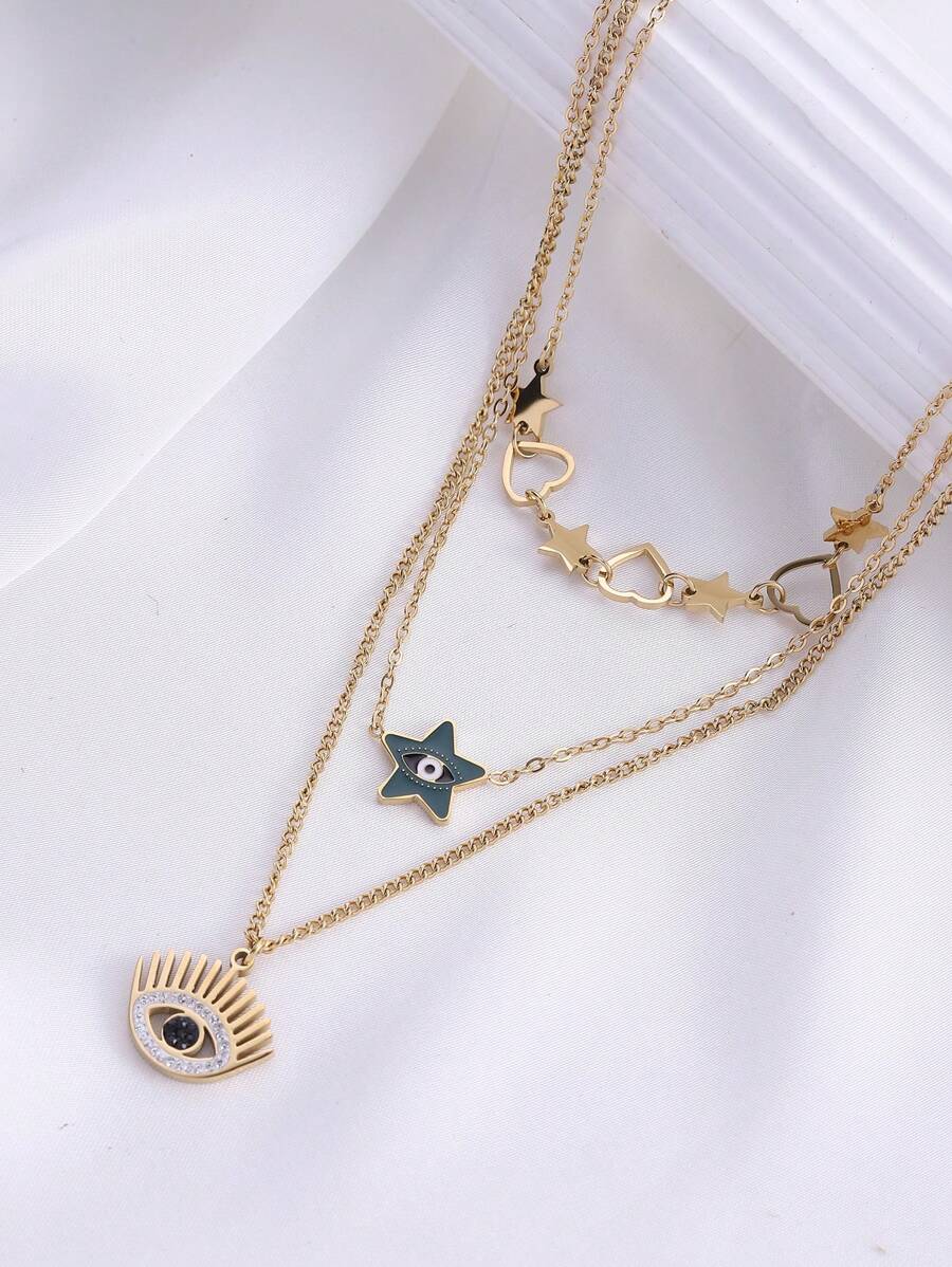 Women's Simple And Fashionable Gold-Plated Triple Layer Chain With ...