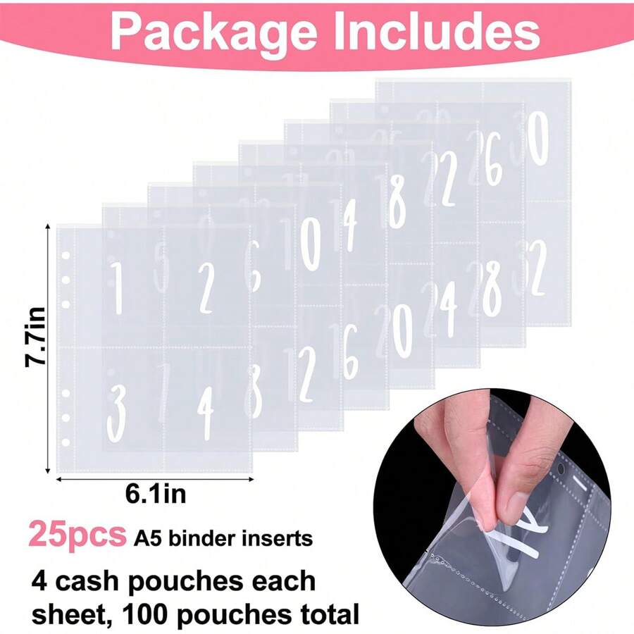 25 Sheets 100 Envelopes Money Saving Challenge A5 Ring Binder Inserts ...