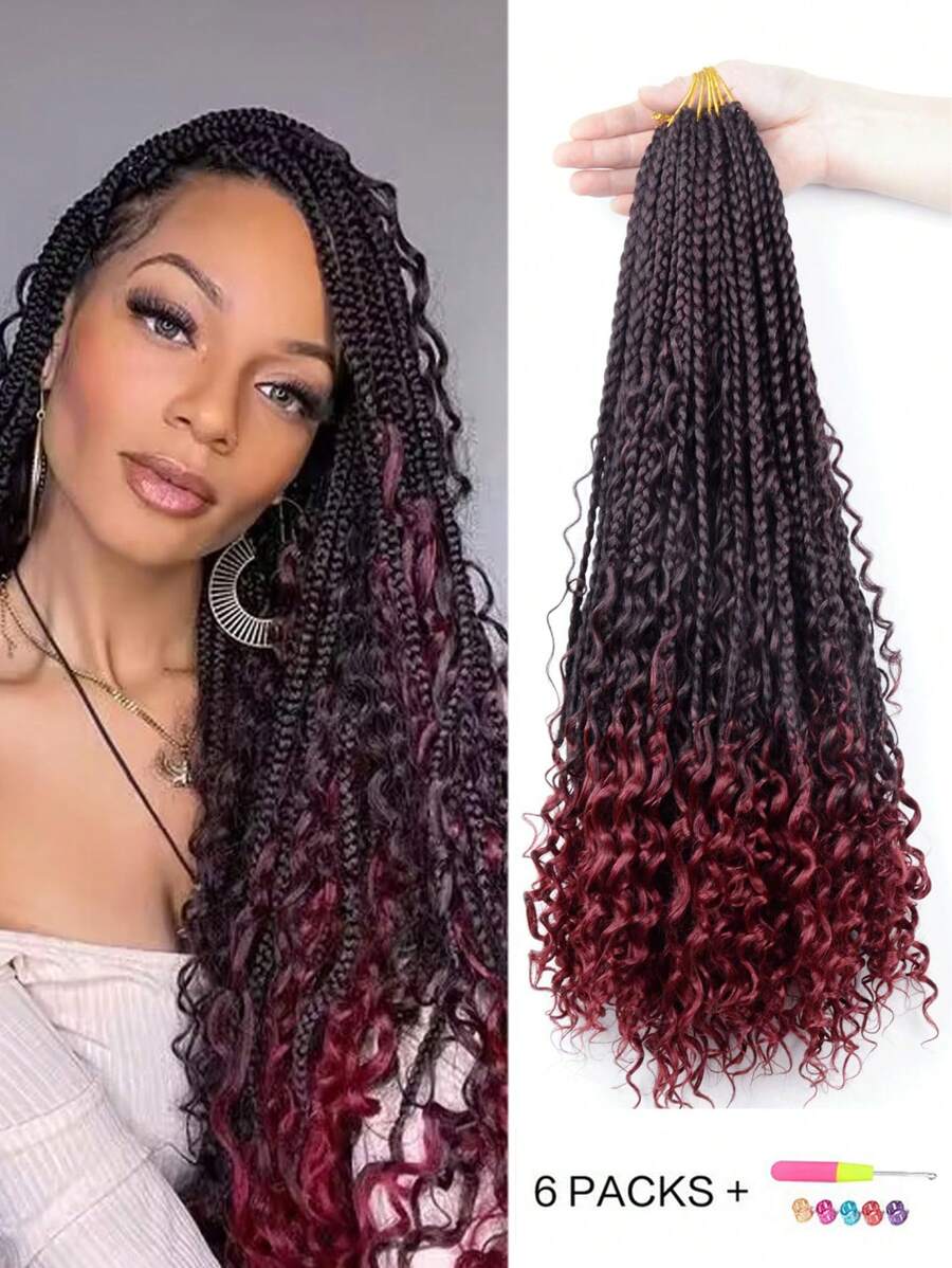 6Packs Boho Box Braids Crochet Hair, Bohemian Crochet Box Braids With ...
