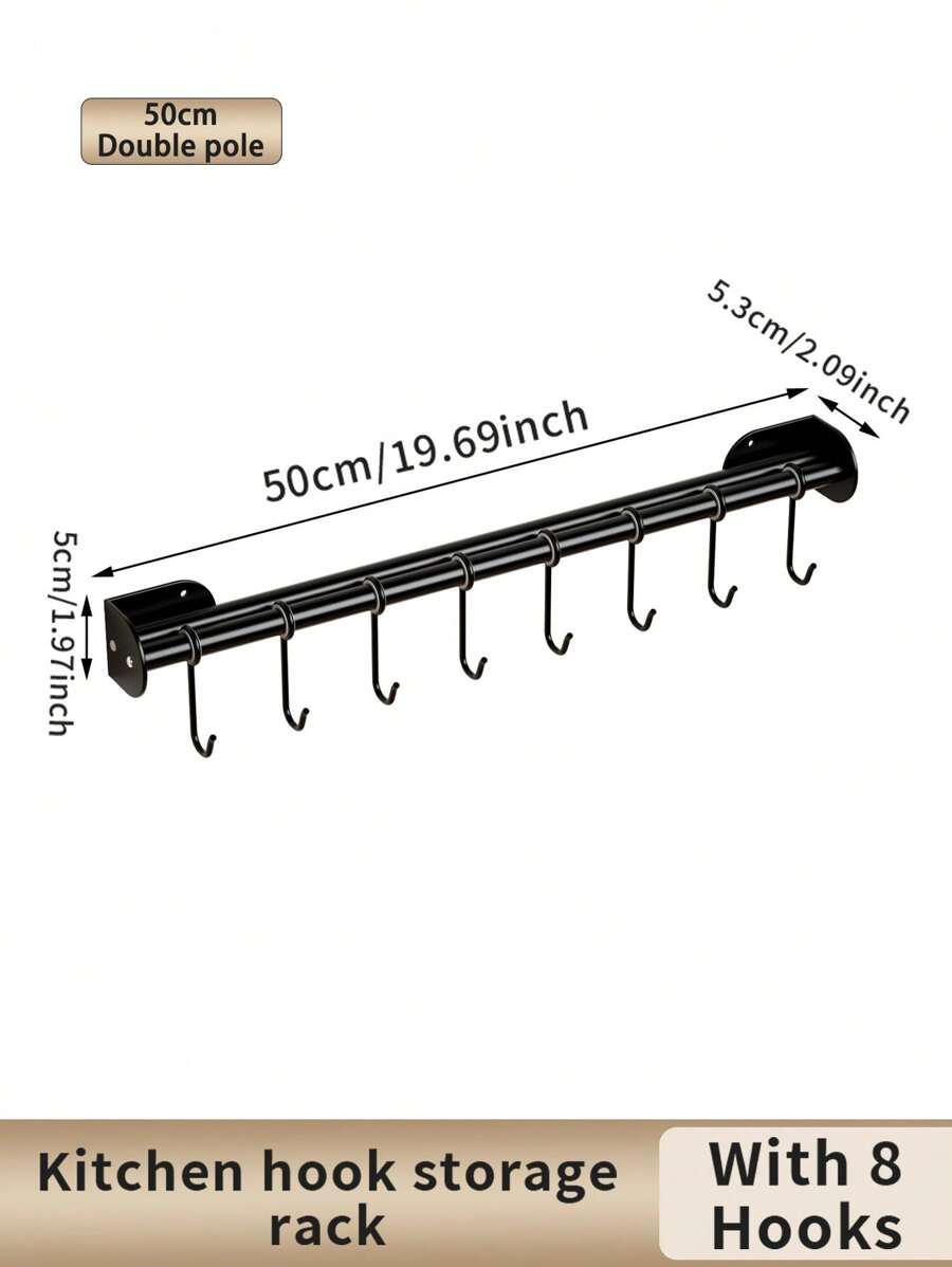 1pc Black Wall Mounted Stainless Steel Kitchen Hook Rack, Available In ...