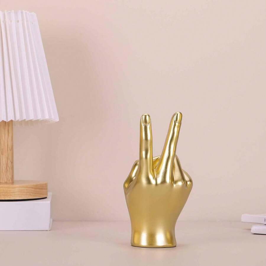 White Peace Sign Decor Creative Hand Sculpture Cool Desk Decor Statue ...