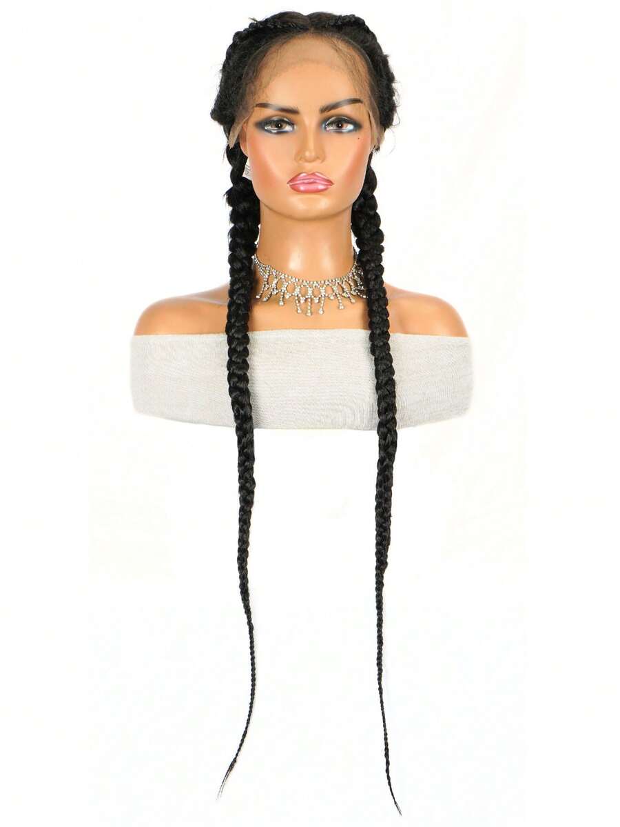 36 Inch Lace Front Black Double Dutch Braided Wigs For Women Hand ...