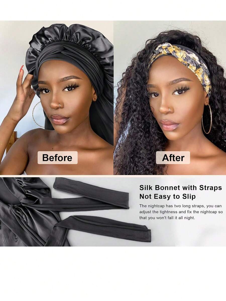 Silk Bonnet For Sleeping Braid Bonnet For Long Hair With Tie Band ...