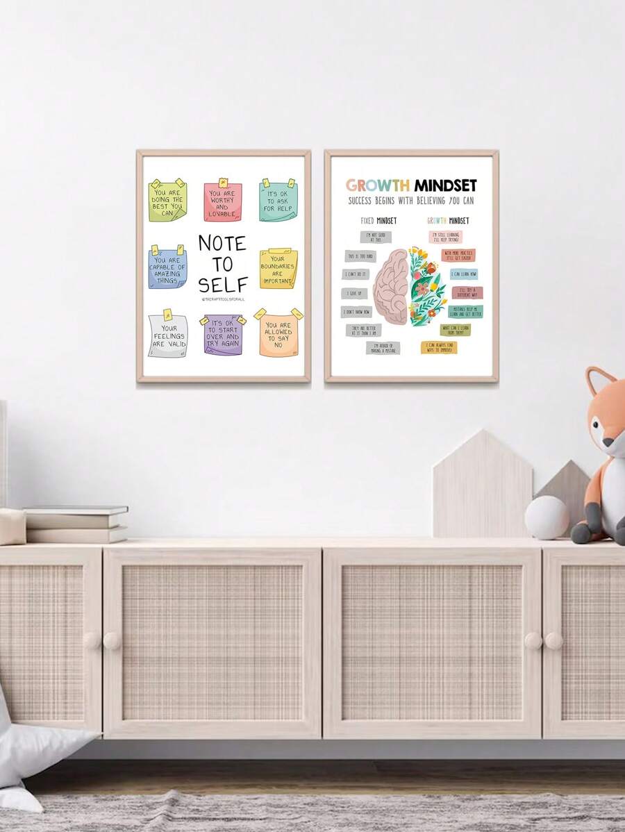 2 Pieces Fixed Mindet Wall Pictures Growth Mindset Art Prints ...