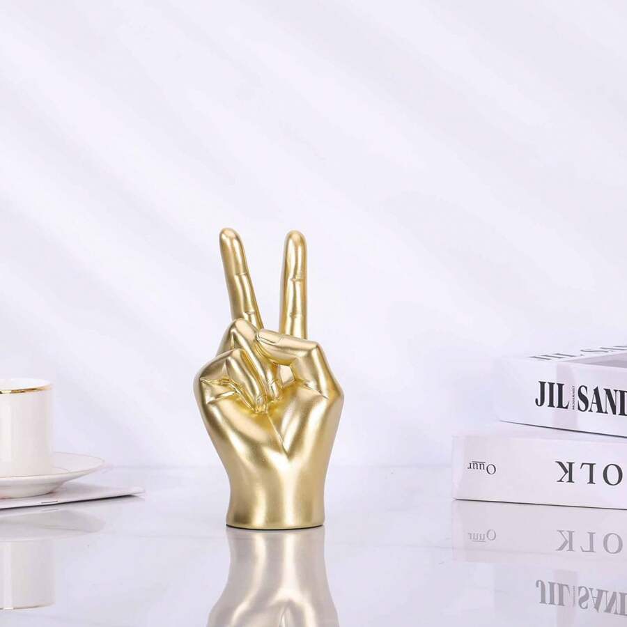 White Peace Sign Decor Creative Hand Sculpture Cool Desk Decor Statue ...