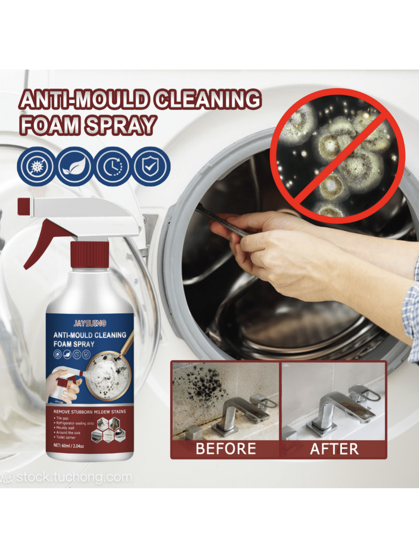 Jaysuing Foam Cleaning And Mildew Removing Spray, Multi-Functional For ...