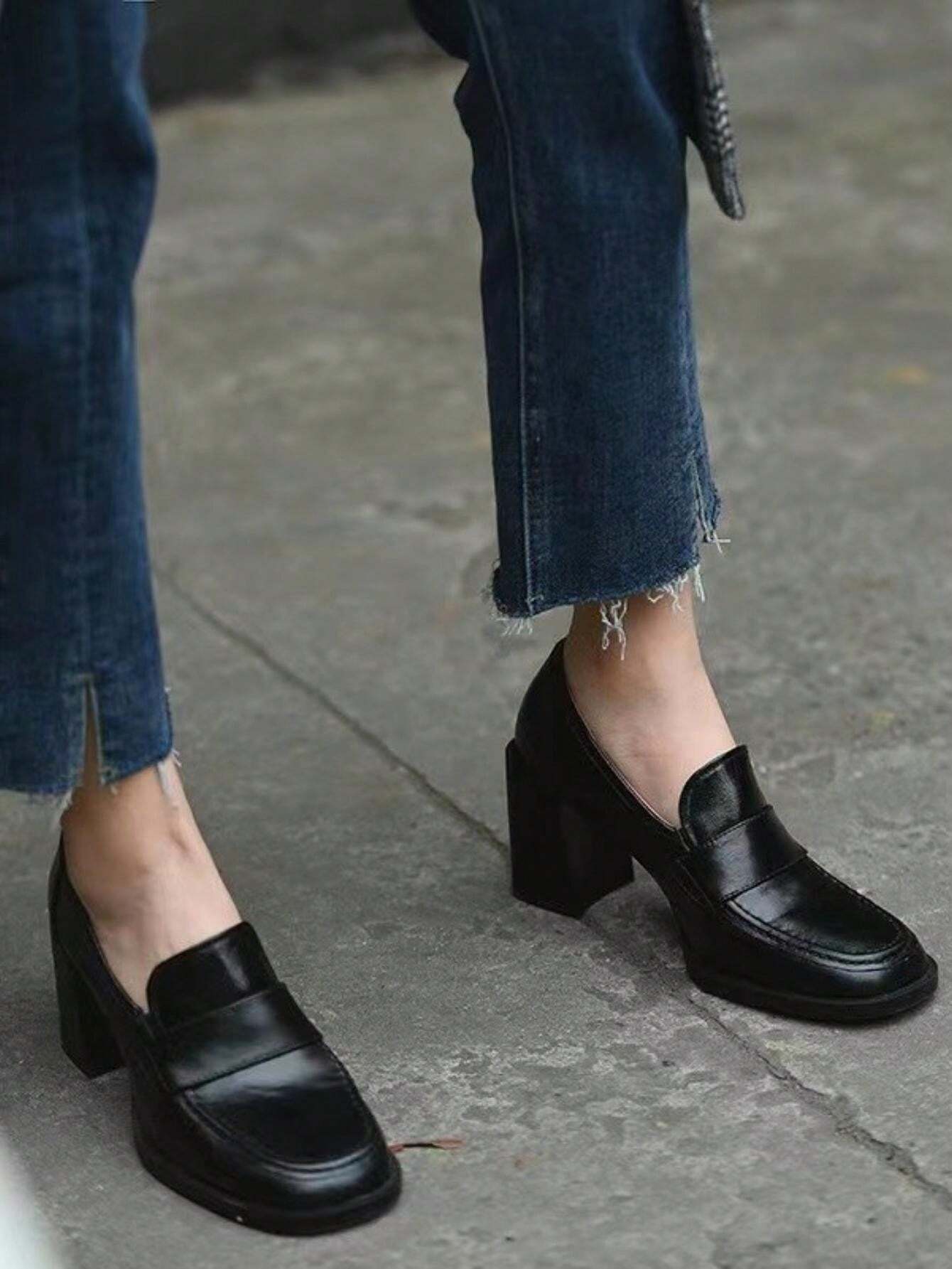 Vintage Style Mary Jane Pump Black Leather High Heels 2024 French Style ...