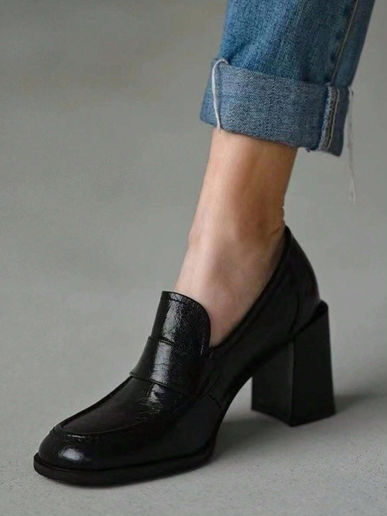 Vintage Style Mary Jane Pump Black Leather High Heels 2024 French Style ...