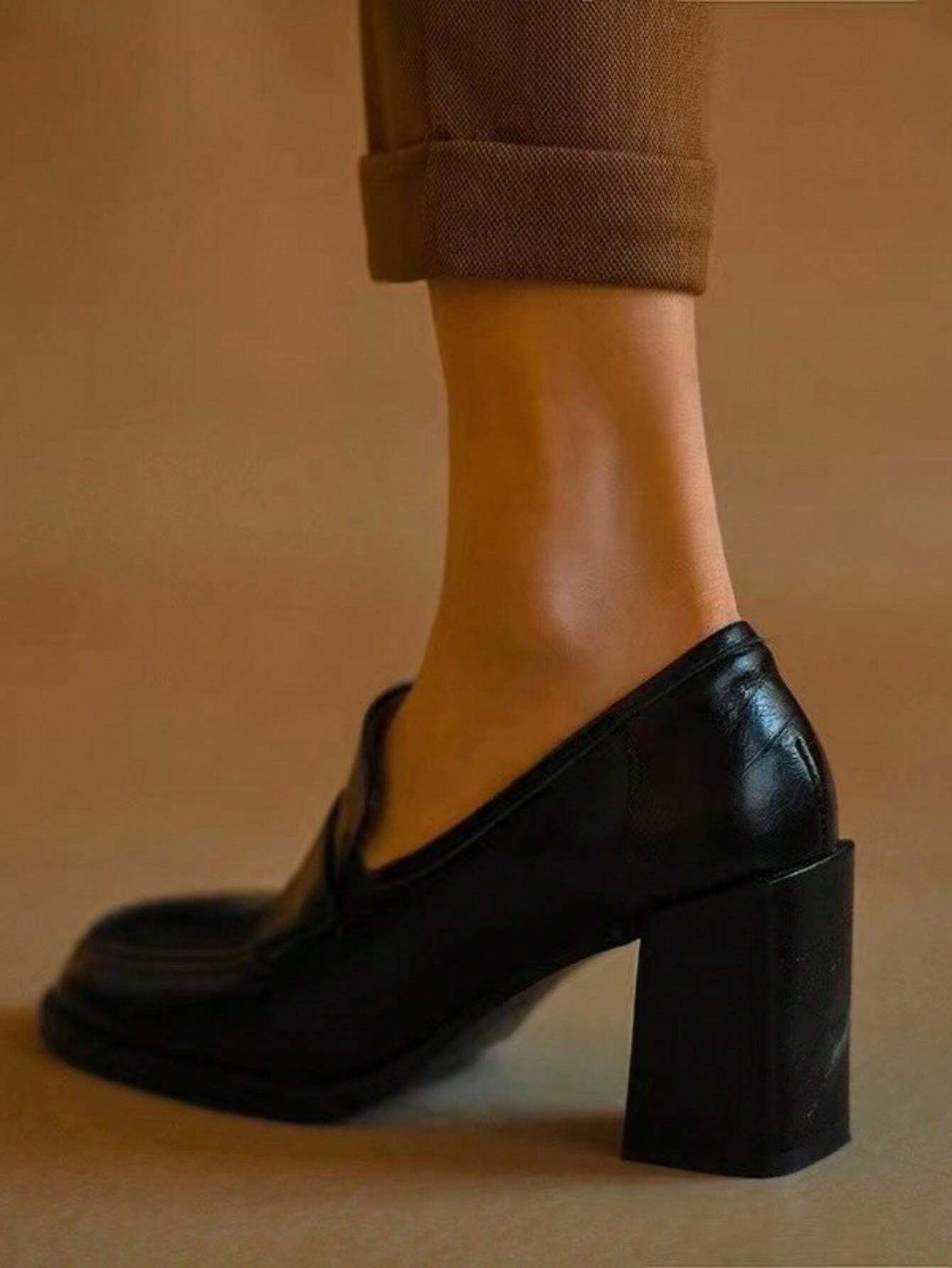 Vintage Style Mary Jane Pump Black Leather High Heels 2024 French Style ...