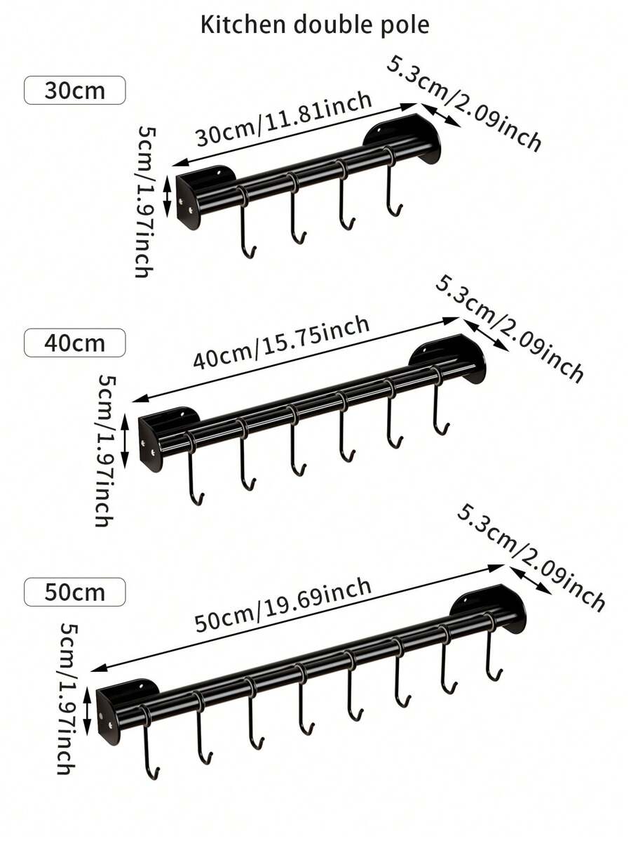 1pc Black Wall Mounted Stainless Steel Kitchen Hook Rack, Available In ...