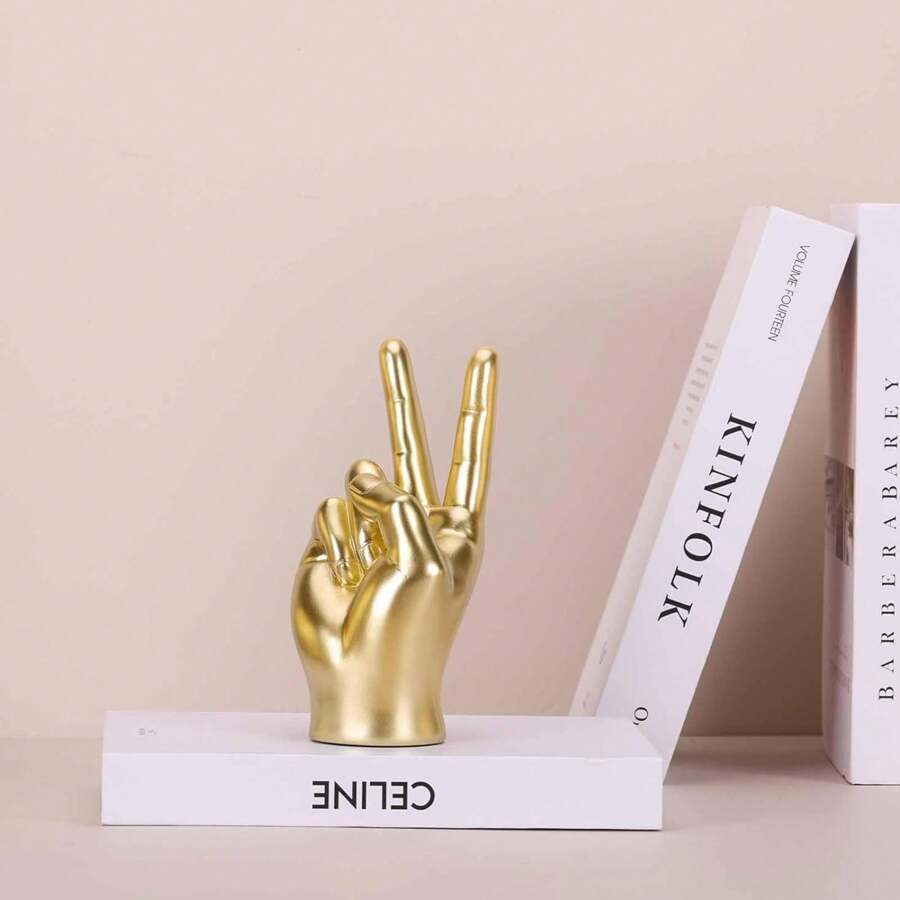 White Peace Sign Decor Creative Hand Sculpture Cool Desk Decor Statue ...