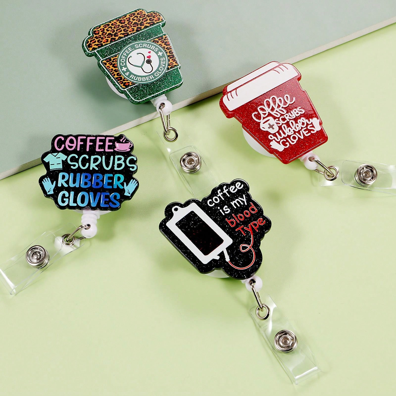 4pcs Retractable & Rotatable Badges Holder With Various Patterns For ...