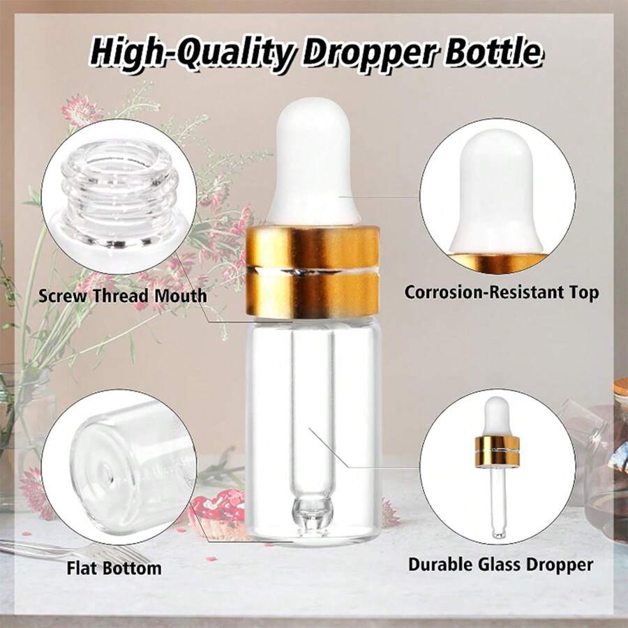 100 Pack 3ml Clear Glass Dropper Bottles, Mini Sample Dropper Bottles ...