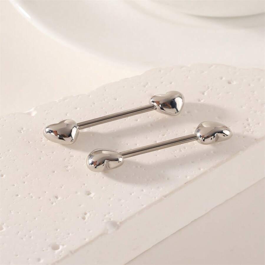 2 peças Anéis de Mamilo em forma de Coração de 14g, Joias para Piercing ...