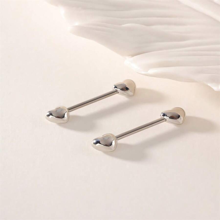 2 peças Anéis de Mamilo em forma de Coração de 14g, Joias para Piercing ...