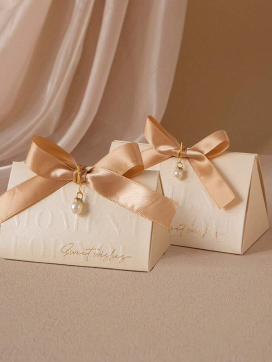 5pcs Wedding Favor Boxes With Ribbon & Double Happiness Printing, Candy ...