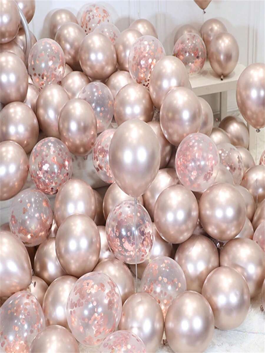 40pcs 12inch Chrome Rose Gold Confetti Latex Balloons Birthday Wedding ...