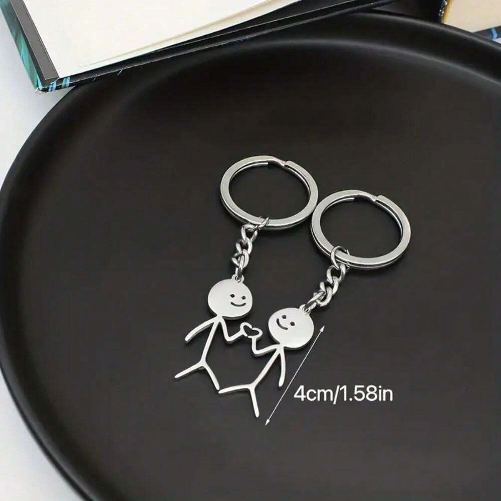 2pcs Funny Stickman Keychain Matching Heart Key Chain Ring Bag Backpack ...
