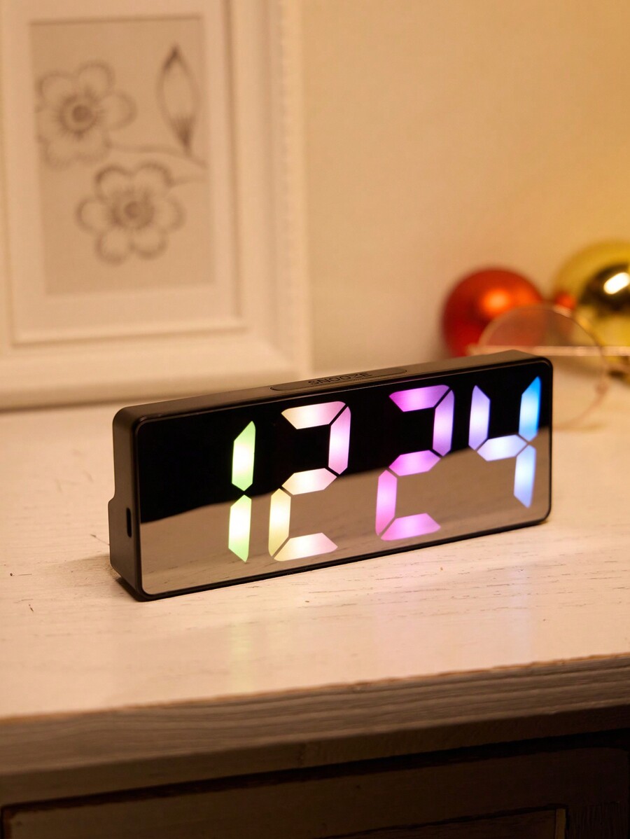1pc Led Mirror Light Electronic Alarm Clock With Temperature Display ...