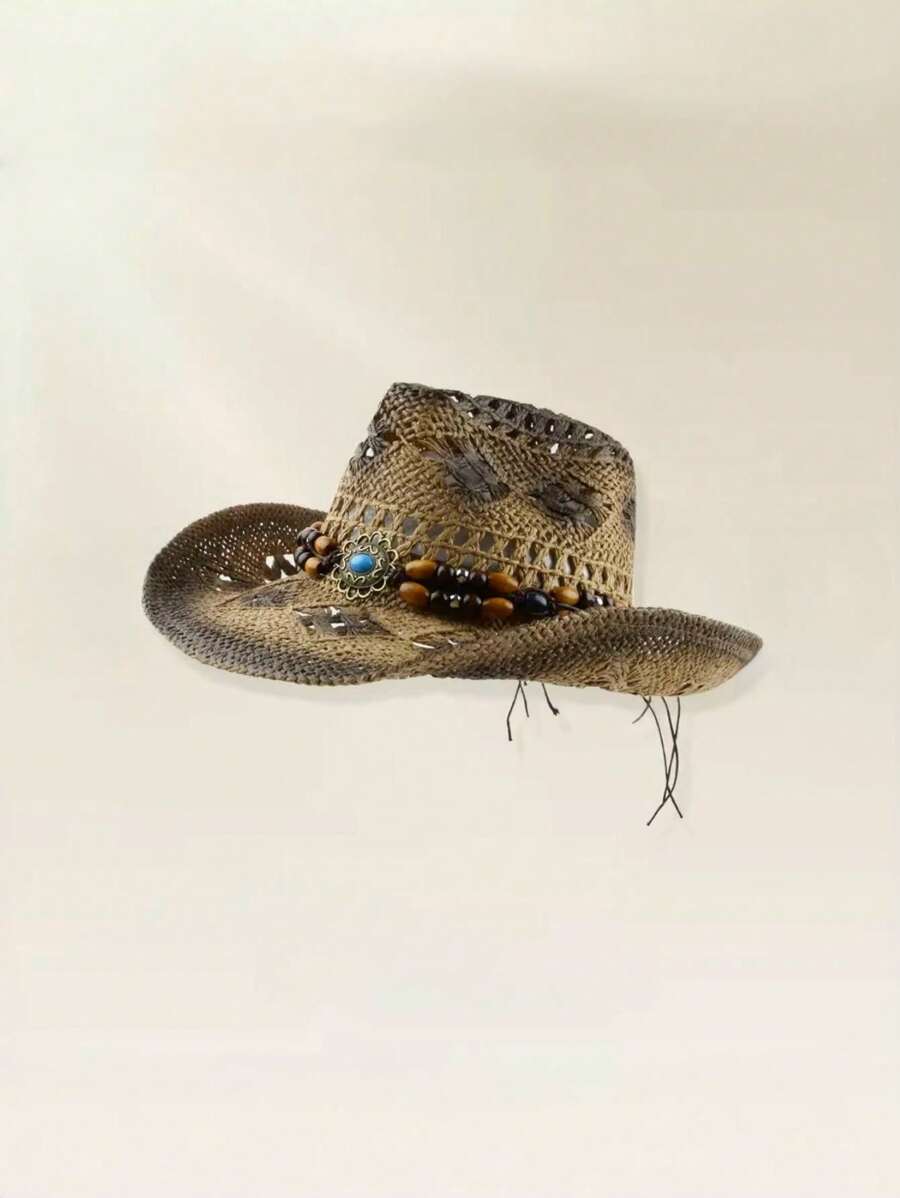 1pc Western Cowboy Hat Grass Knights Hat For Women Summer Retro Knight ...