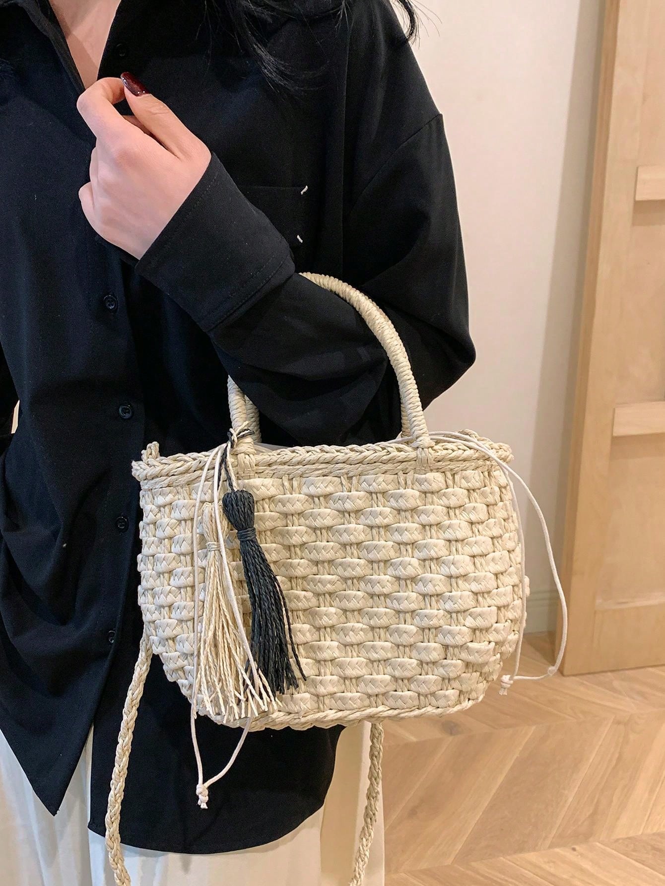 Three-Ply Paper Purse With Tassel Single-Shouldered Woven Bag For Beach ...