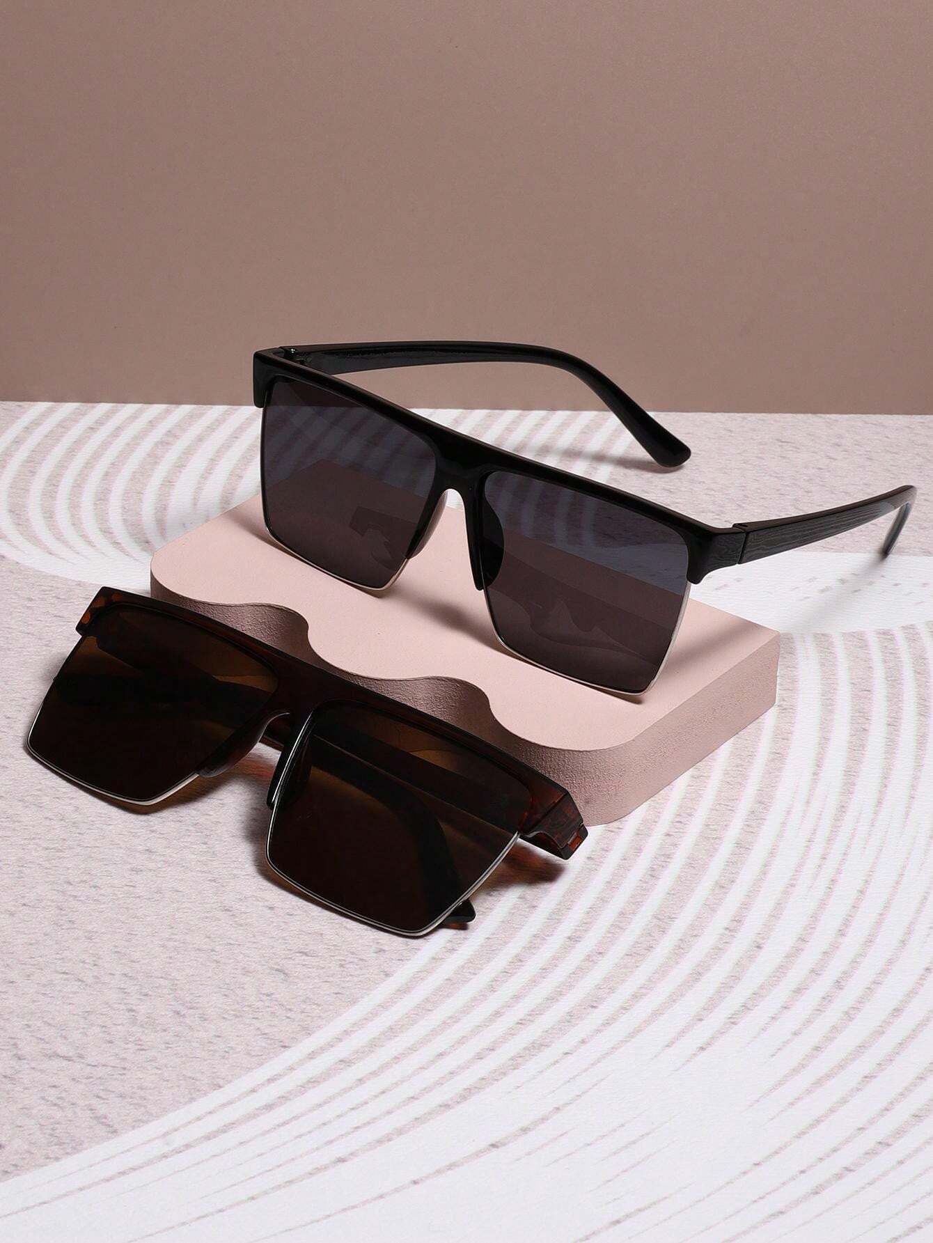 New Square Shaped Sunglasses For Men PC Material Half Frame Essential ...
