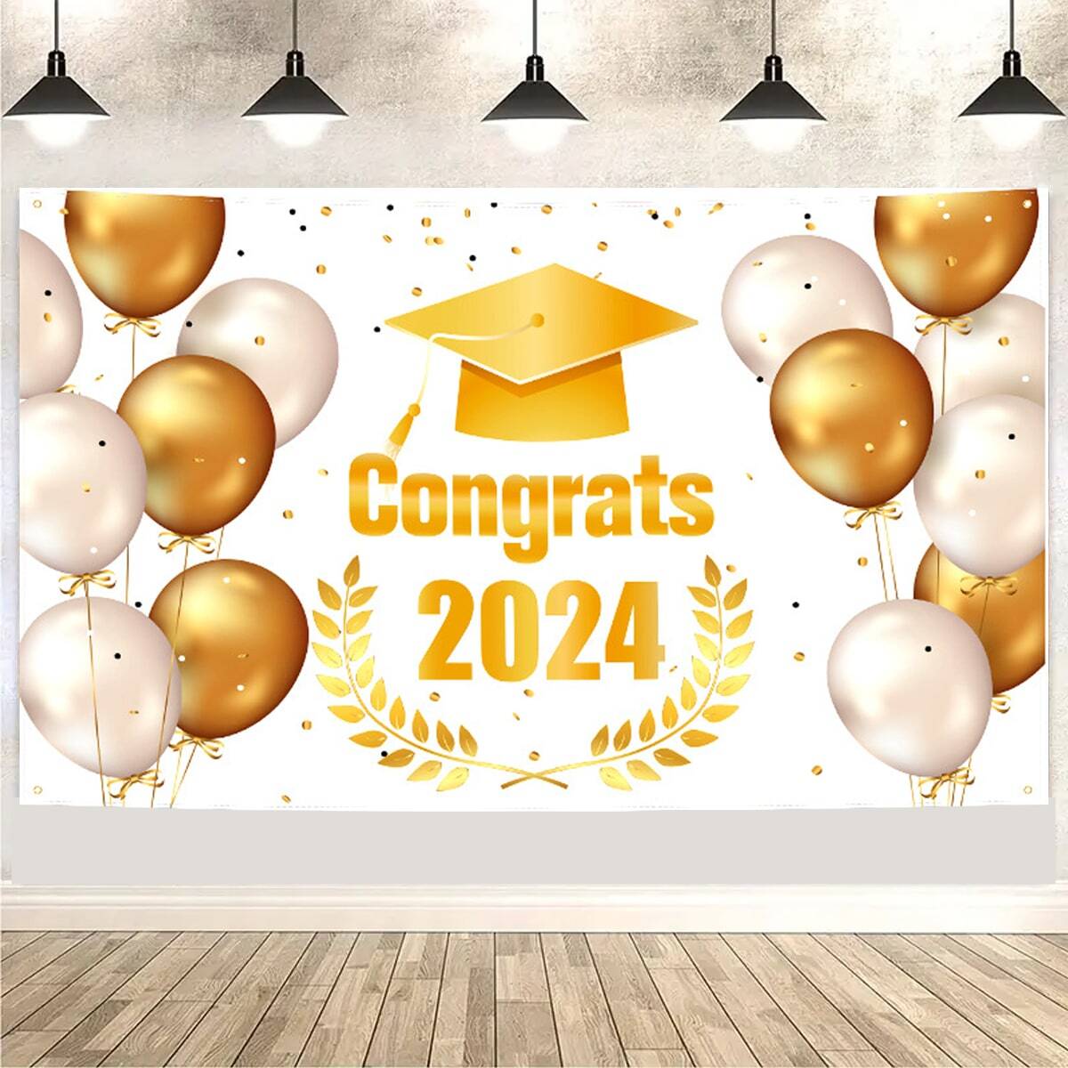 6x3ft Class Of 2024 Graduation Backdrop White Gold Glitter Large ...