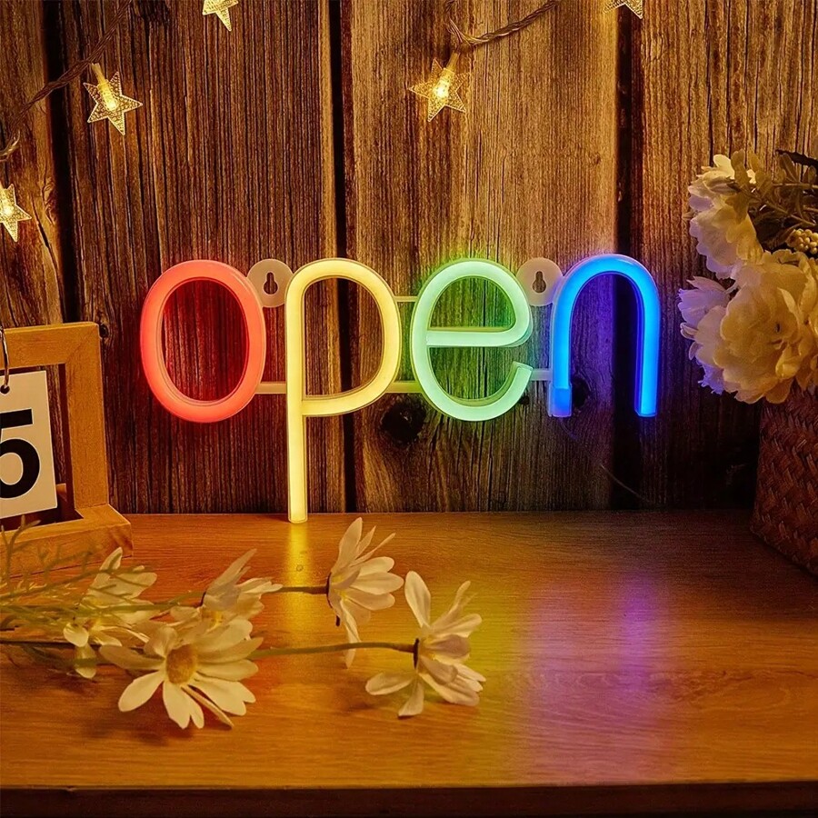 Open LED Neon Business Hours Sign Powered By USB Cord Or AAA Battery Shop Window Shop Sign For ...